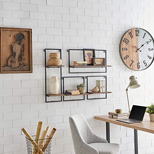 UKN Framed Wall Art 4-Piece Rustic Industrial Shelf Set Brown MDF Wood Finish Includes Hardware