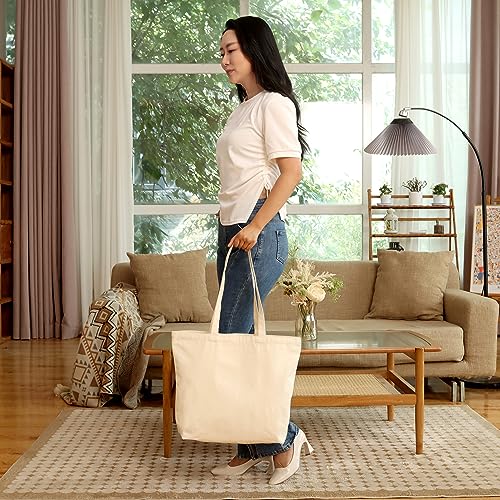 Firecolor Chic Canvas Grocery Bag 6pc Set 18"x15"x5ββ Big Sturdy Tote Bags for Fabric Painting Heavy-duty Reusable Shopping Bag (Item Package Quantity: 6, Large)