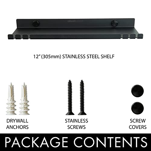 ALLWELL SELECT Small Floating Shelf Organizer with Hooks for Keys and Mail, Jewelry, Phones, Cables β for Entryway, Hallway, Kitchen, Office, Bedroom, Mudroom, Bathroom, or Desk (12", Black)
