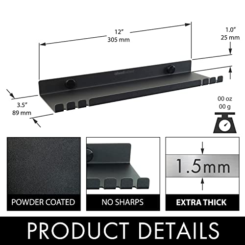 ALLWELL SELECT Small Floating Shelf Organizer with Hooks for Keys and Mail, Jewelry, Phones, Cables β for Entryway, Hallway, Kitchen, Office, Bedroom, Mudroom, Bathroom, or Desk (12", Black)
