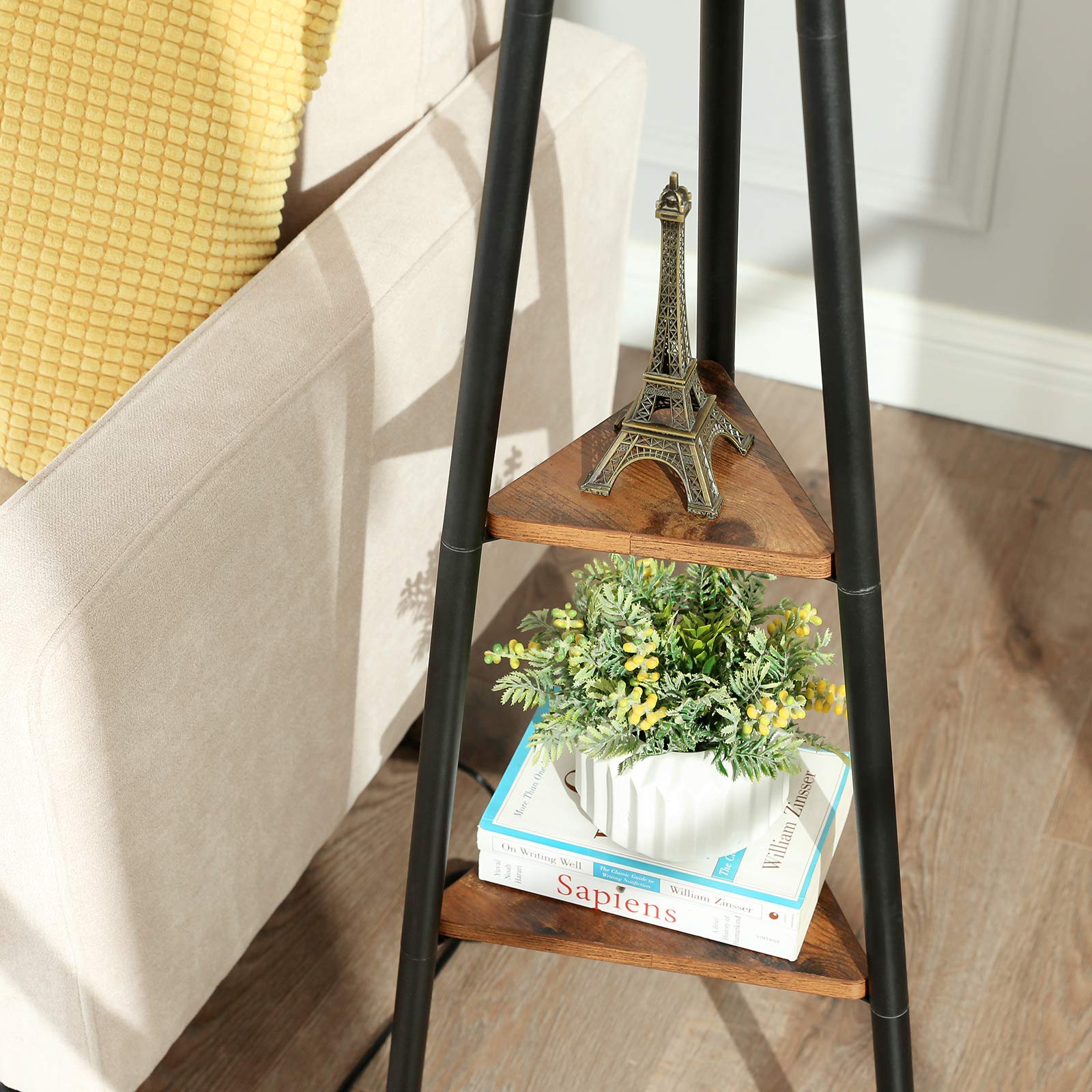 VASAGLE Floor Lamp with Shelves, Standing Reading Lamp with Lamp Shade, for Living Room, Bedroom, Bulb Not Included, Rustic Brown ULFL15BX
