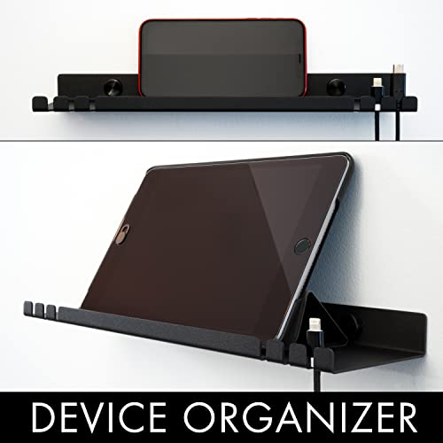 ALLWELL SELECT Small Floating Shelf Organizer with Hooks for Keys and Mail, Jewelry, Phones, Cables β for Entryway, Hallway, Kitchen, Office, Bedroom, Mudroom, Bathroom, or Desk (12", Black)