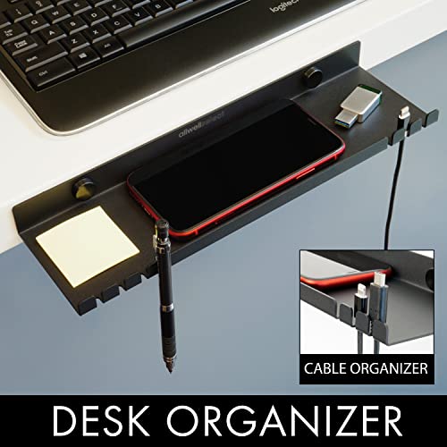ALLWELL SELECT Small Floating Shelf Organizer with Hooks for Keys and Mail, Jewelry, Phones, Cables β for Entryway, Hallway, Kitchen, Office, Bedroom, Mudroom, Bathroom, or Desk (12", Black)