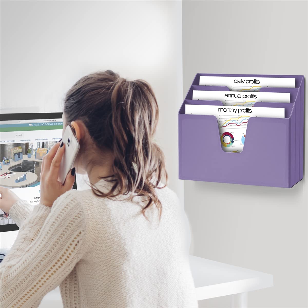 Acrimet Horizontal Triple File Folder Holder Organizer (Purple Color)