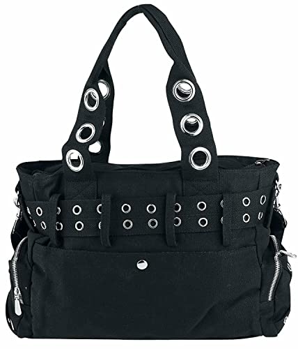 Lost Queen Striped Punk Rock Steampunk Purse with Handcuff Skull Charm (Solid Black)