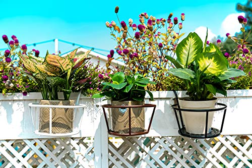 Kingbuy Balcony Rail Planters Hanging Railing Plant Holder Stand Flower Pot Basket for Fence Patio Deck Planter Outside and Indoor, 3 Pack, Black (Removable)