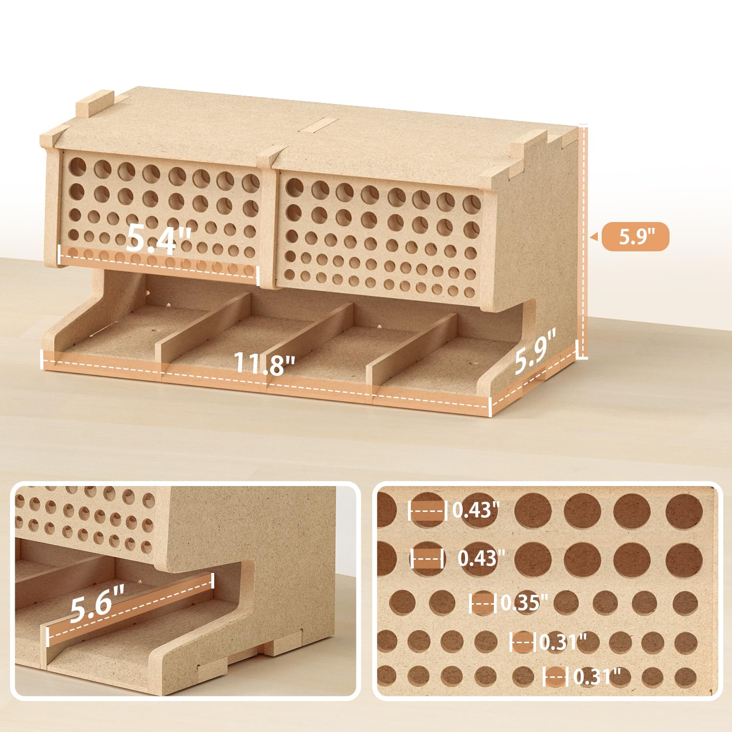 Bucasso Model Tool Storage Rack with 60 Holes, Wooden Paint Organizer, MDF Material, Tool Storage, Brush Storage, Craft Supplies Storage, Brush/Tool Holder, GK6