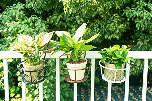 Kingbuy Balcony Rail Planters Hanging Railing Plant Holder Stand Flower Pot Basket for Fence Patio Deck Planter Outside and Indoor, 3 Pack, Black (Removable)