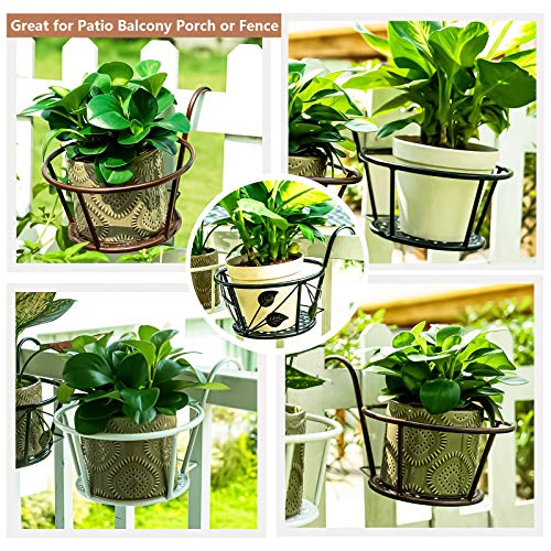 Kingbuy Balcony Rail Planters Hanging Railing Plant Holder Stand Flower Pot Basket for Fence Patio Deck Planter Outside and Indoor, 3 Pack, Black (Removable)