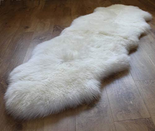 Natural Ivory White Sheepskin Rug - 2 x 5 Double Genuine Sheep Skin Rug | Large Sheepskin Double Pelt