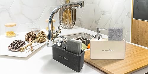 GOOD4YOU Lot of Two Manual Soap Dispenser, Organizer on Countertop, 2-in-1 Manual Dish Soap Dispenser and Sponge Holder, Durable ABS Material, Countertop for Kitchen & Bathroom