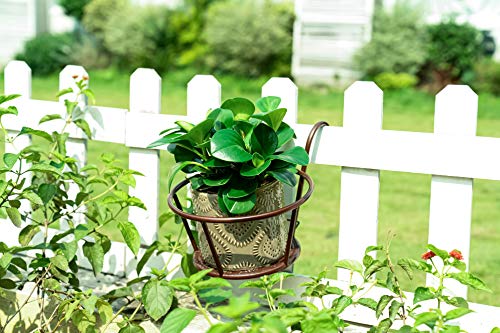 Kingbuy Balcony Rail Planters Hanging Railing Plant Holder Stand Flower Pot Basket for Fence Patio Deck Planter Outside and Indoor, 3 Pack, Black (Removable)