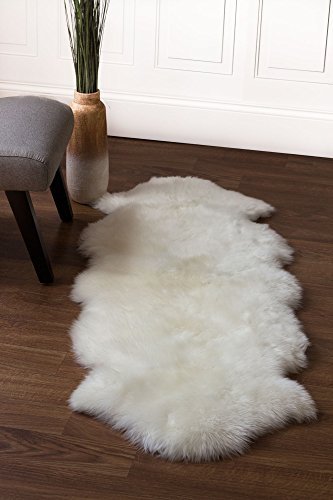 Natural Ivory White Sheepskin Rug - 2 x 5 Double Genuine Sheep Skin Rug | Large Sheepskin Double Pelt
