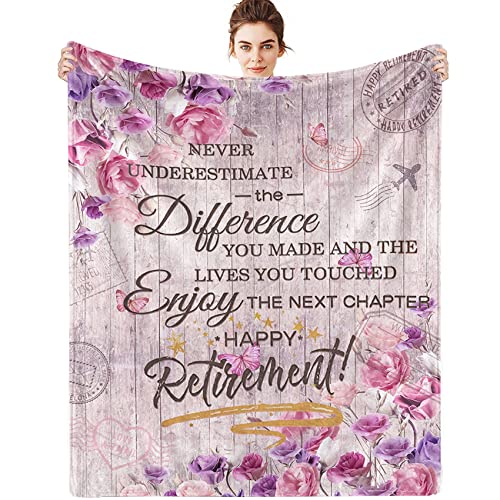 Retirement Gifts for Women 2022 Blanket 60"×50", Happy Retirement Gifts for Nurses Teachers Mom Wife Female, Retired Gifts for Women, Farewell Gifts for Coworkers Boss, Funny Retirement Throw Blankets
