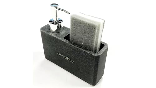 GOOD4YOU Lot of Two Manual Soap Dispenser, Organizer on Countertop, 2-in-1 Manual Dish Soap Dispenser and Sponge Holder, Durable ABS Material, Countertop for Kitchen & Bathroom