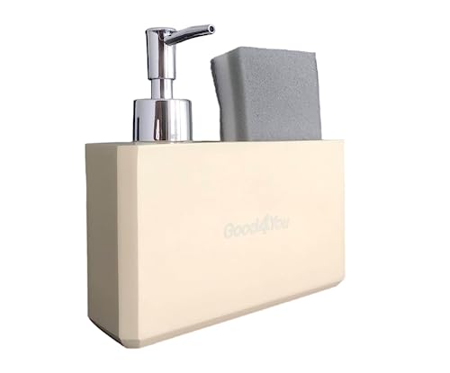 GOOD4YOU Lot of Two Manual Soap Dispenser, Organizer on Countertop, 2-in-1 Manual Dish Soap Dispenser and Sponge Holder, Durable ABS Material, Countertop for Kitchen & Bathroom