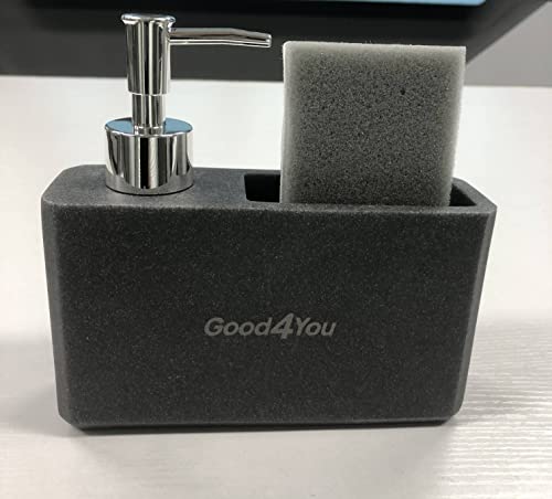 GOOD4YOU Lot of Two Manual Soap Dispenser, Organizer on Countertop, 2-in-1 Manual Dish Soap Dispenser and Sponge Holder, Durable ABS Material, Countertop for Kitchen & Bathroom