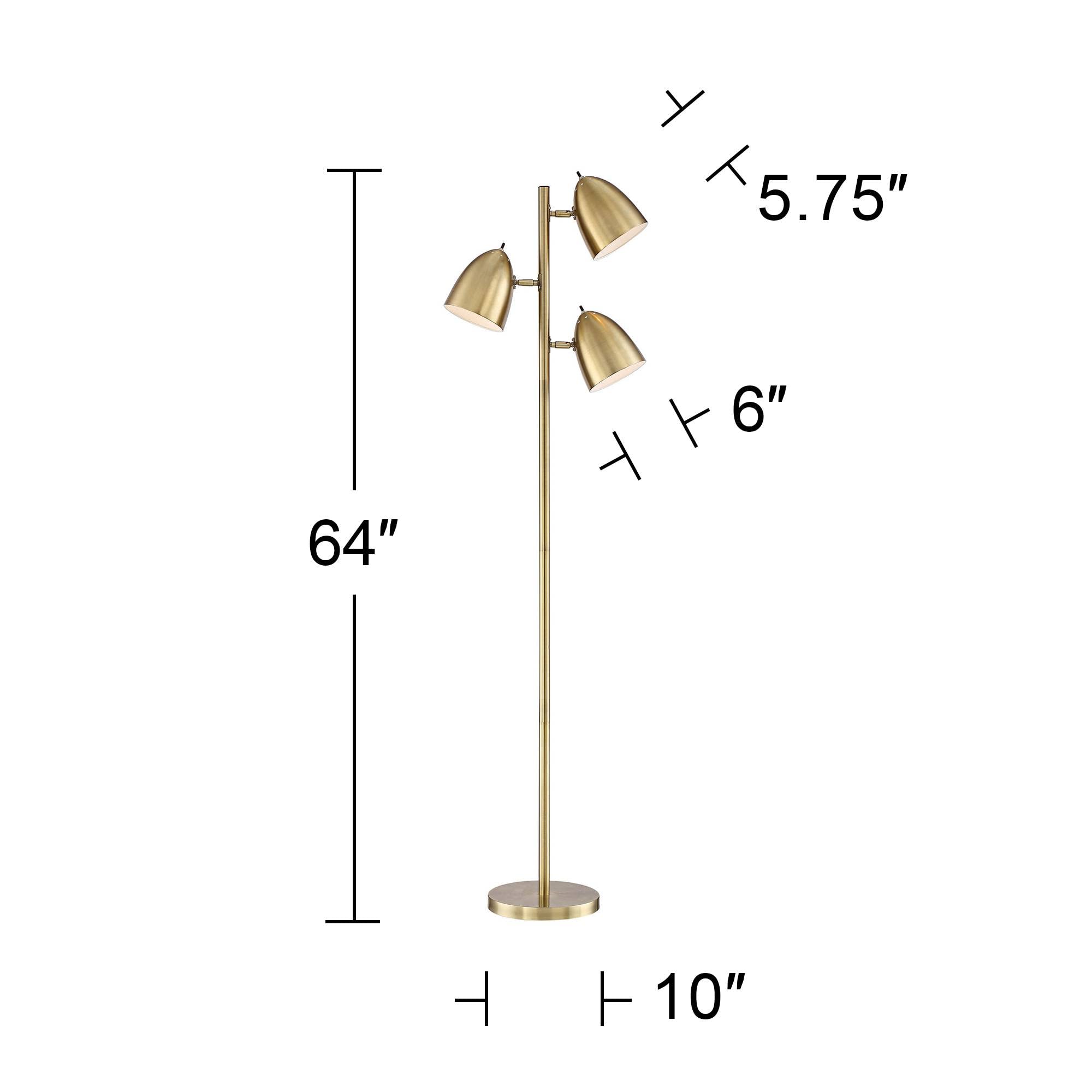 360 Lighting Aaron Mid Century Modern Tree Floor Lamp 64" Tall Aged Brass Gold Metal Adjustable Swivel 3-Light Dome Shade Decor for Living Room Reading House Bedroom Home Office House