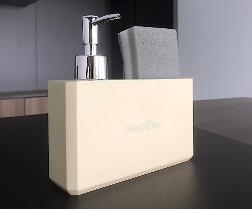 GOOD4YOU Lot of Two Manual Soap Dispenser, Organizer on Countertop, 2-in-1 Manual Dish Soap Dispenser and Sponge Holder, Durable ABS Material, Countertop for Kitchen & Bathroom