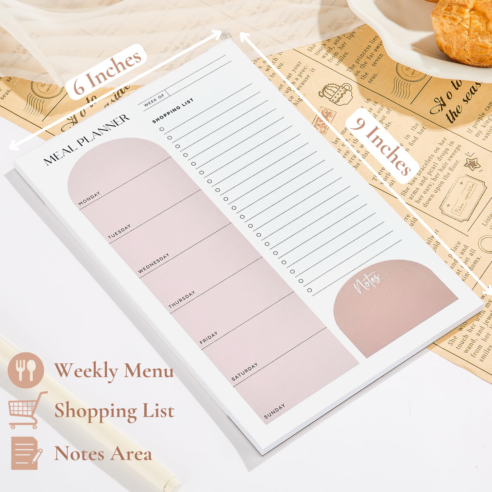Weekly Meal Planner and Grocery List Magnetic 6x9 Inch Notepad with 52 Tear-Off Sheets - Perfect Meal Planner Notebook for Your Fridge
