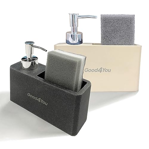 GOOD4YOU Lot of Two Manual Soap Dispenser, Organizer on Countertop, 2-in-1 Manual Dish Soap Dispenser and Sponge Holder, Durable ABS Material, Countertop for Kitchen & Bathroom