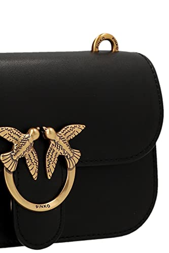 Pinko MINI CROSSBODY BAG IN BLACK LEATHER WITH GOLD LOVEBIRDS LOGO BUCKLE AND CHAIN SHOULDER STRAP 100048A0F1