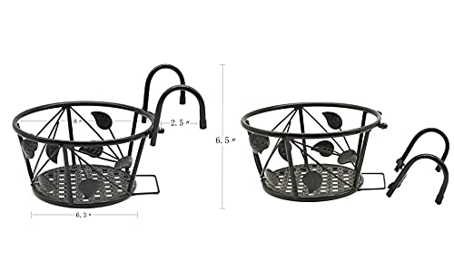Neisrai Iron Art Metal Railing Flower Pot Hanging Basket for Indoor Pot Holder Hanger 3 Pack Outdoor Plants Perfect for Porches and Patio Decor Leaf Pattern (Black)