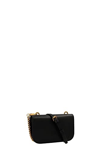 Pinko MINI CROSSBODY BAG IN BLACK LEATHER WITH GOLD LOVEBIRDS LOGO BUCKLE AND CHAIN SHOULDER STRAP 100048A0F1
