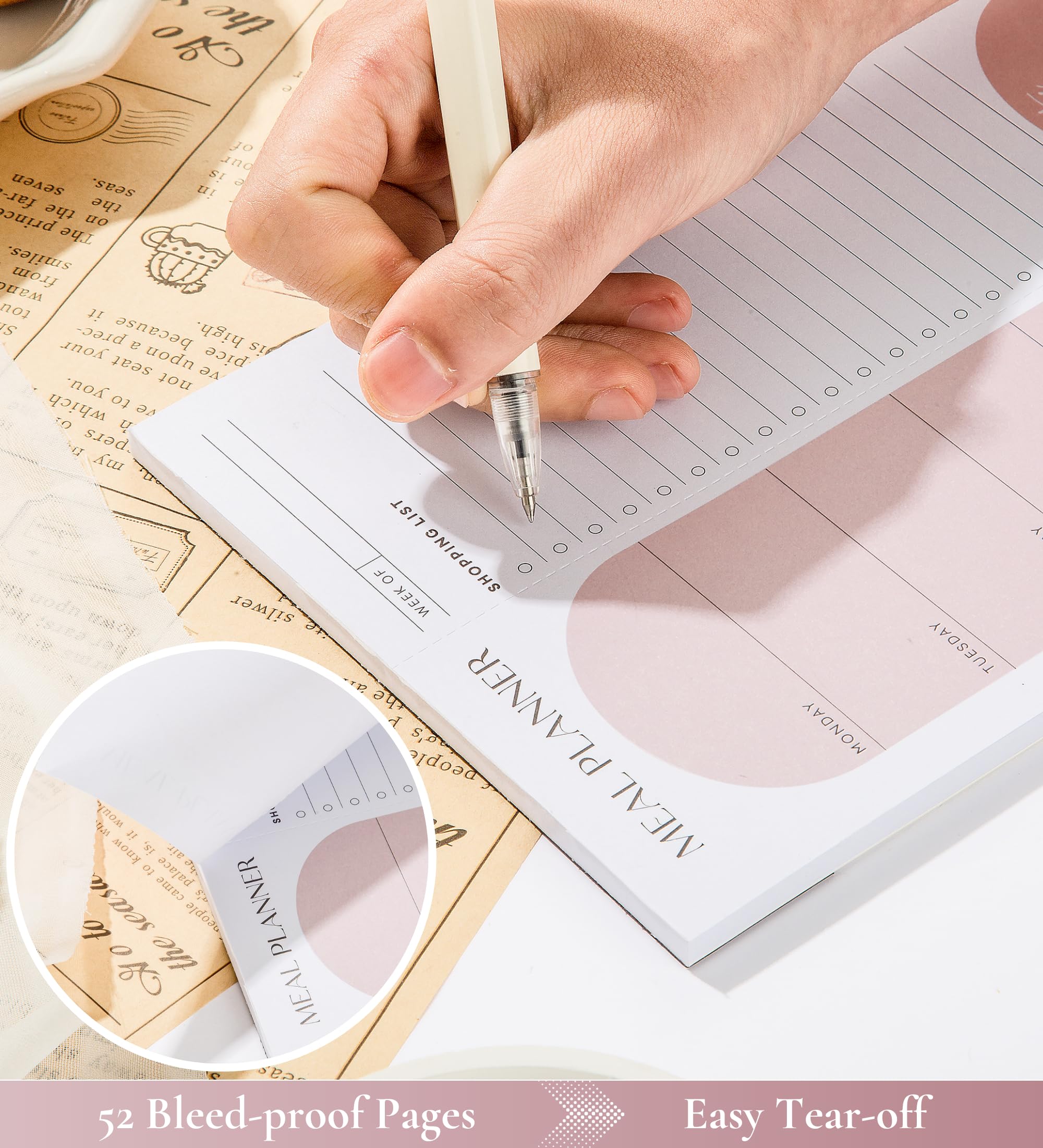 Weekly Meal Planner and Grocery List Magnetic 6x9 Inch Notepad with 52 Tear-Off Sheets - Perfect Meal Planner Notebook for Your Fridge