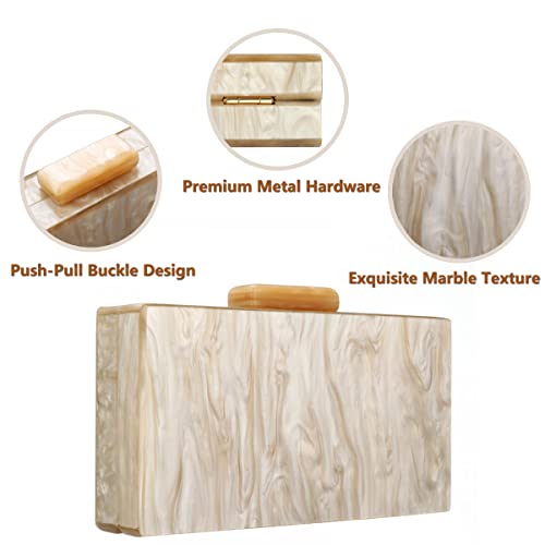 Women Acrylic Evening Clutch Bag Marble Purse Handbag for Wedding Party Cocktail Box Clutch Crossbody (Apricot)