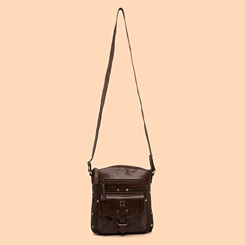 Sling Bags for Women Genuine-Leather - Vintage Multi Pocket Crossbody Purse (Chestnut)