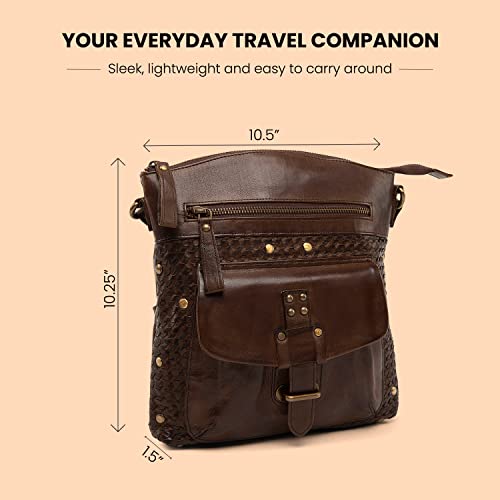 Sling Bags for Women Genuine-Leather - Vintage Multi Pocket Crossbody Purse (Chestnut)