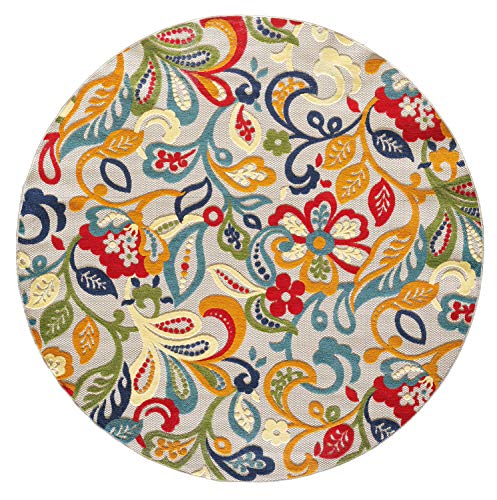 New Home Speak Mid-Century Floral Indoor / Outdoor Area Rug - Multi 7'10' Round