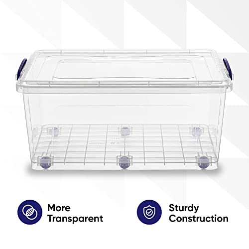 Superio Storage Containers With Wheels (3 Pack), Stackable Large Storage Containers With Lids, Durable Latches (32 Qt)