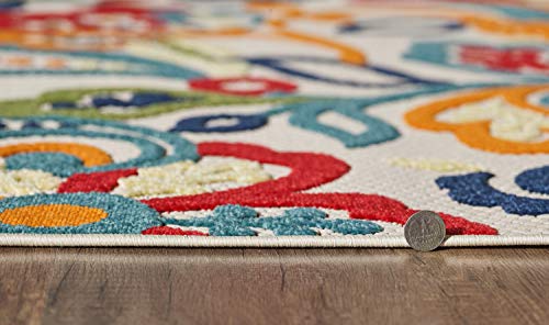 New Home Speak Mid-Century Floral Indoor / Outdoor Area Rug - Multi 7'10' Round