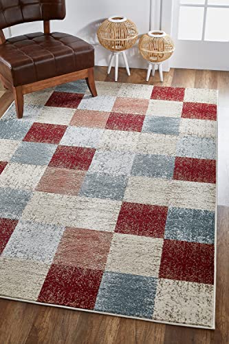 New Home Stain Resistant Checkered 9' x 12' Area Rug in Brown