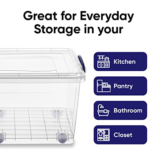 Superio Storage Containers With Wheels (3 Pack), Stackable Large Storage Containers With Lids, Durable Latches (32 Qt)