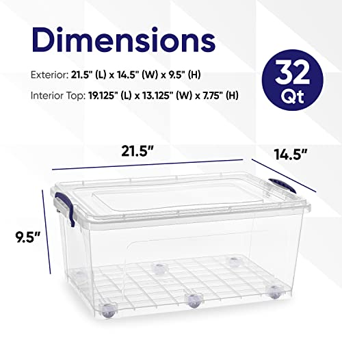 Superio Storage Containers With Wheels (3 Pack), Stackable Large Storage Containers With Lids, Durable Latches (32 Qt)