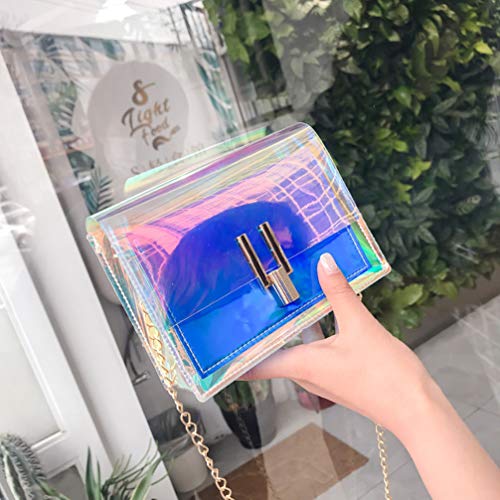 VALICLUD Holographic Clear Crossbody Chain Purse Transparent Iridescent Shoulder Handbag Small Jelly Tote Bag for Women