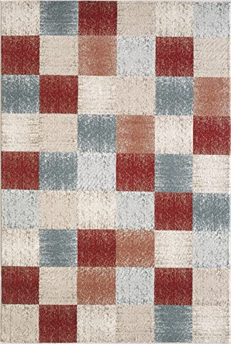 New Home Stain Resistant Checkered 9' x 12' Area Rug in Brown
