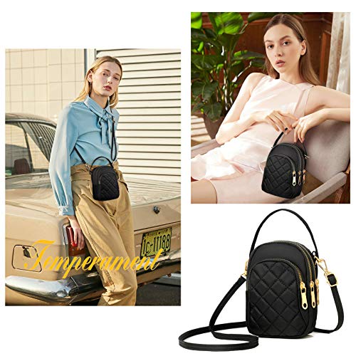 Small Multi Pocket Crossbody Phone Purse Black Women Quilted Crossbody Cell Phone Bag with Strap Shoulder Bag Iphone Handbag Cross Body Bag
