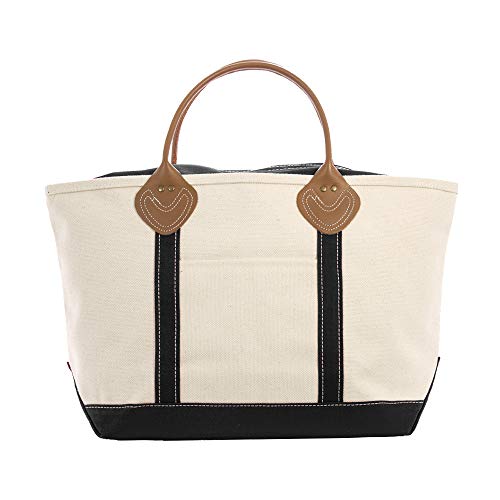 Tag&Crew Multipocket Leather Handled Unisex 24 oz. Heavy Canvas Rococo Unisex Travel Tote Handbag with Zippered Closure for Overnight Travelling Mini Vacations Business Trips - Black