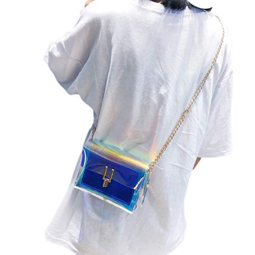 VALICLUD Holographic Clear Crossbody Chain Purse Transparent Iridescent Shoulder Handbag Small Jelly Tote Bag for Women