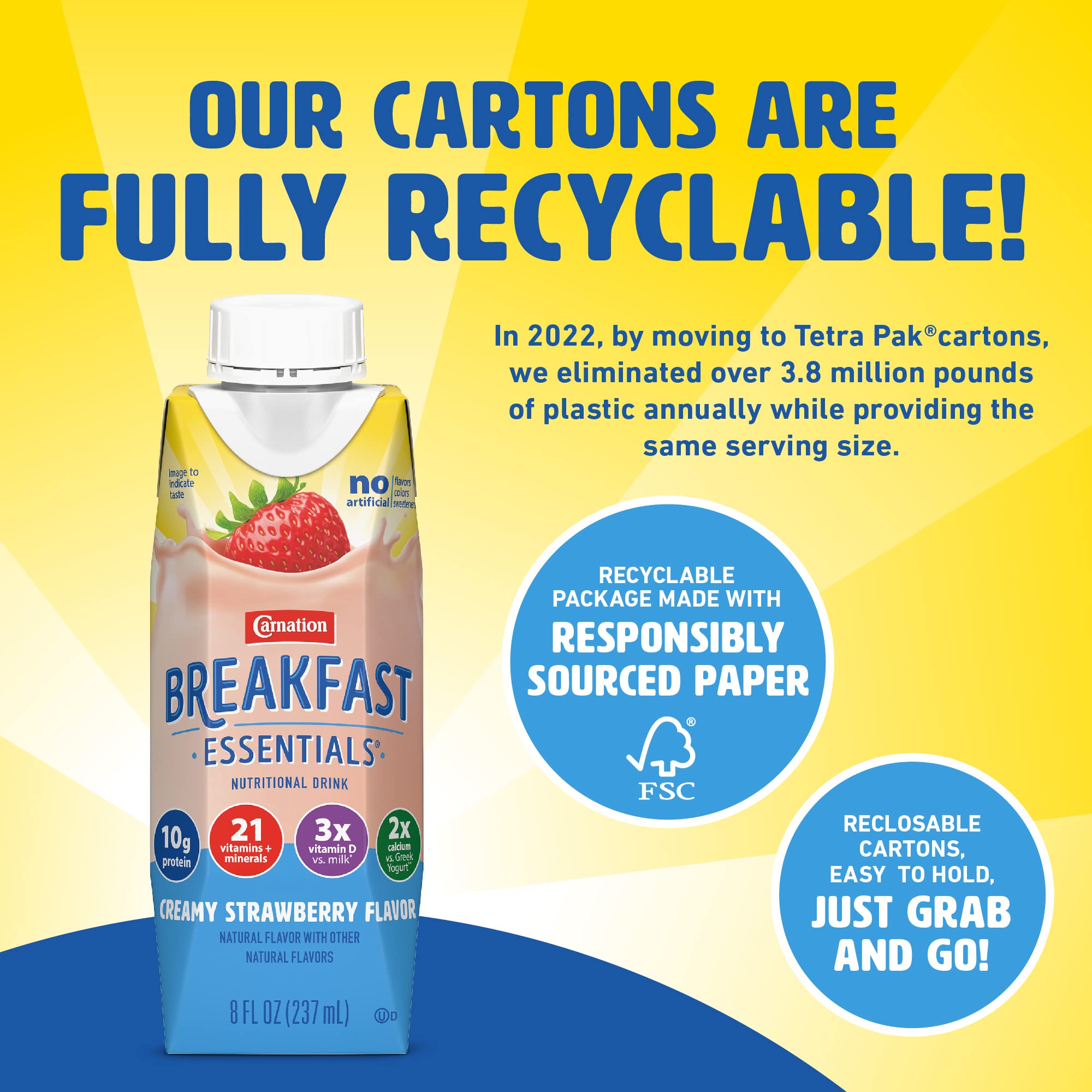 Carnation Breakfast Essentials Ready-to-Drink,Strawberry, 8 FL OZ Carton (Pack of 24)