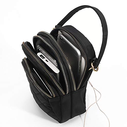 Small Multi Pocket Crossbody Phone Purse Black Women Quilted Crossbody Cell Phone Bag with Strap Shoulder Bag Iphone Handbag Cross Body Bag