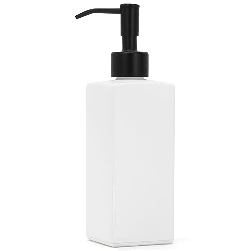 BROOKSTONE, Ceramic Soap Dispenser with Metallic Top - Stylish and Modern Liquid Hand Soap Holder for Bathroom or Kitchen, Square, White