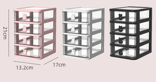 Nipogear Cartoon,Desktop Storage Box,Transparent Small Drawer Storage Box,Plastic Mini Storage Box,Stationery Storage Box (Pink-4)