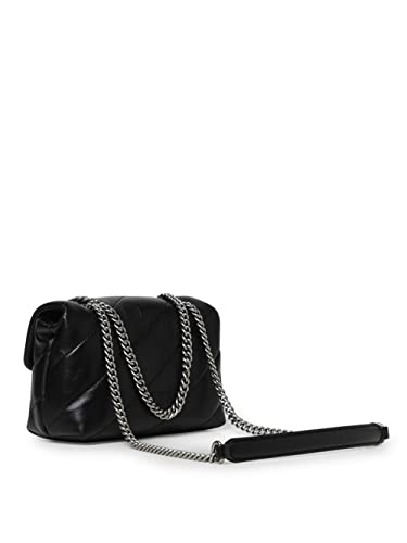 Pinko BLACK PUFF LEATHER CROSSBODY BAG WITH SILVER LOGO BUCKLE AND CHAIN SHOULDER STRAP 100039A0F2