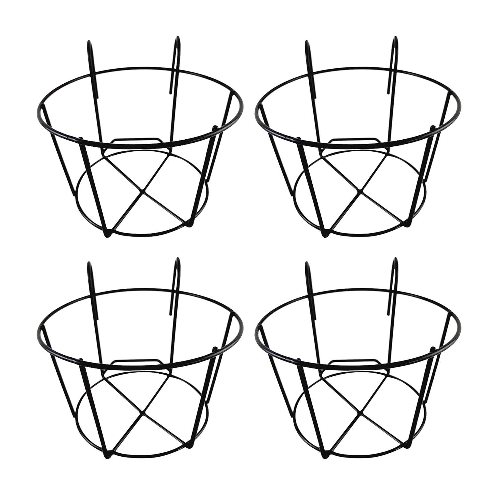 DoubleWood 4 Pack Hanging Railing Planters Flower Pot Holders Plant Iron Racks Fence Metal Potted Stand Mounted Balcony Round Plant Baskets Shelf Container Box for Indoor and Outdoor (4, 6 Inch)