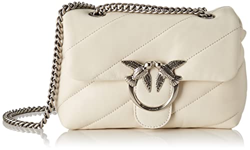 Pinko CROSSBODY BAG IN WHITE PUFF LEATHER WITH LOGO AND SILVER CHAIN ADJUSTABLE SHOULDER STRAP 100039A0F2